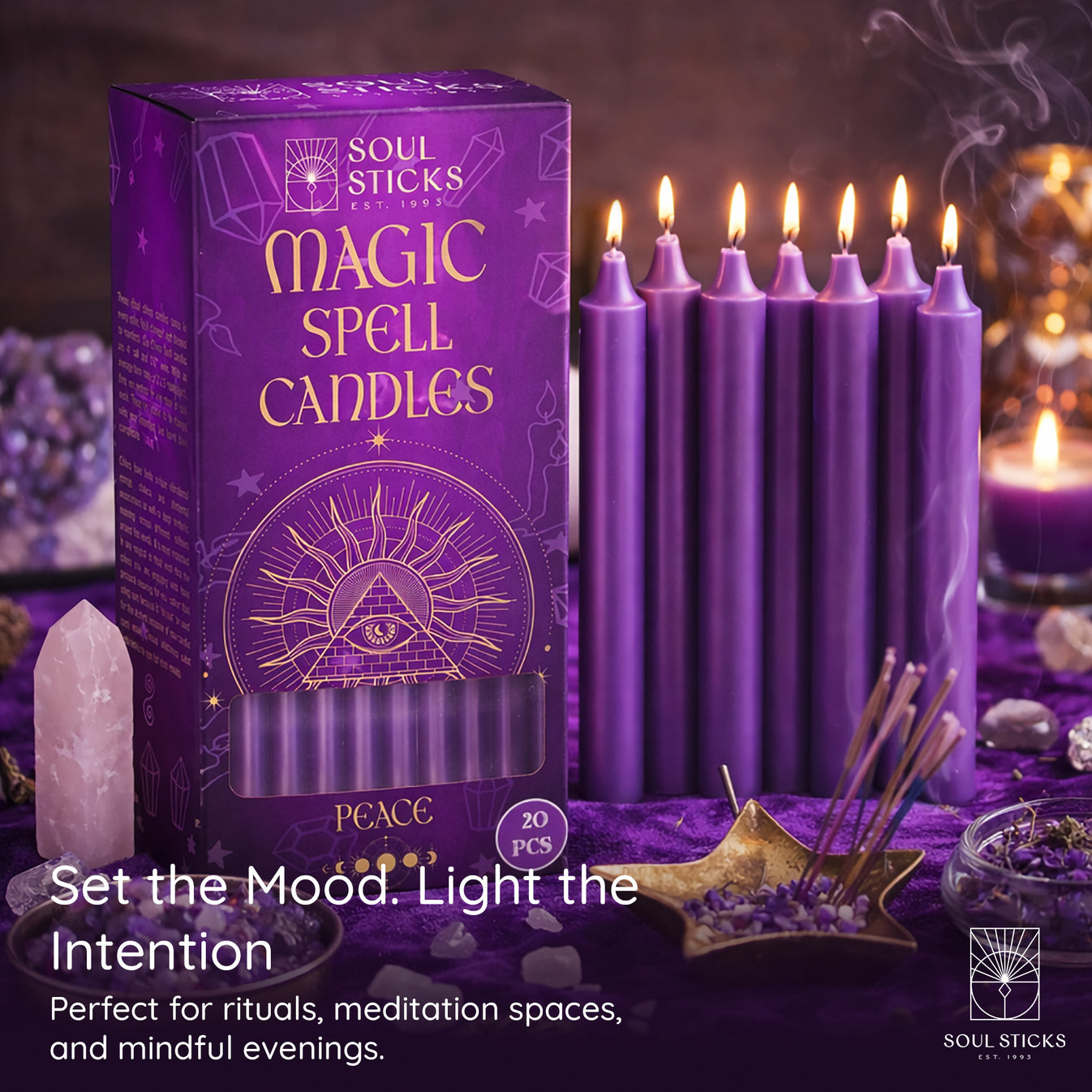 Violet Magic Spell Chime Candles - 20 Pack | Soul Sticks